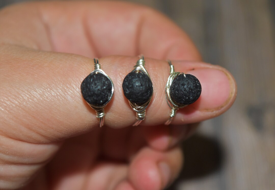 Black Lava Ring - Aromatherapy Rings - Hippie Style Ring - Witch Style ...