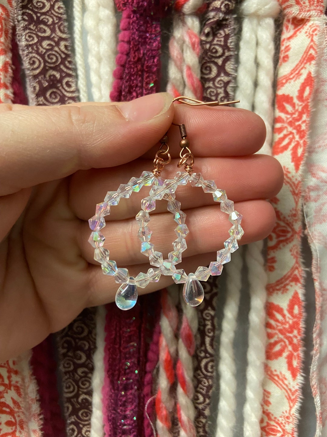 Copper Angel Aura Hoop Earrings, Aura Tear Drop Earrings, Aura Swarovski Earrings, Dangle ...