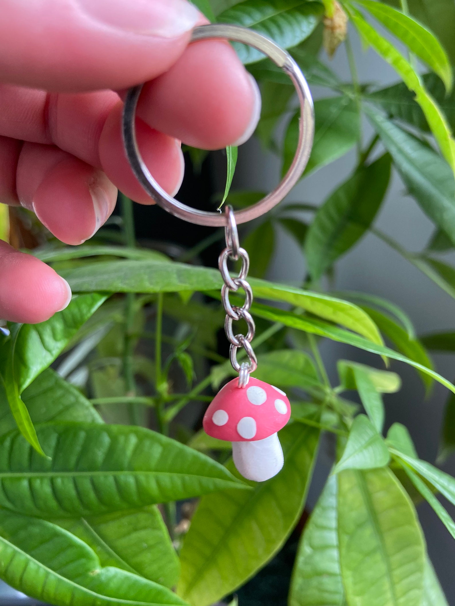 PINK MUSHROOM Key Chain, Polymer Clay Keychains, Boho Key Chain ...