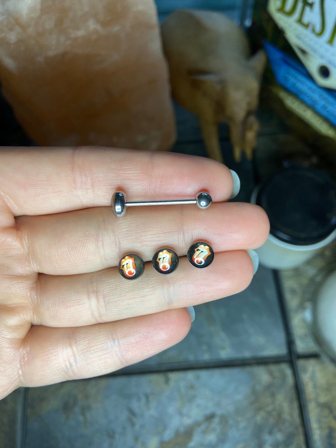 Red Tongue Symbol Tongue Ring, Tongue Piercings, Tongue Studs, 4 Leaf ...