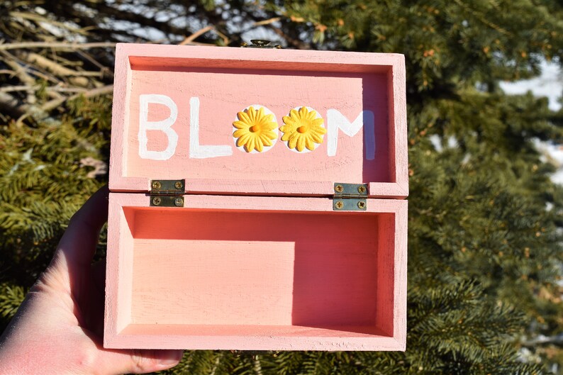 Pink Floral Keepsake Box. Large Painted Box, Large Flower Box, Keep ...