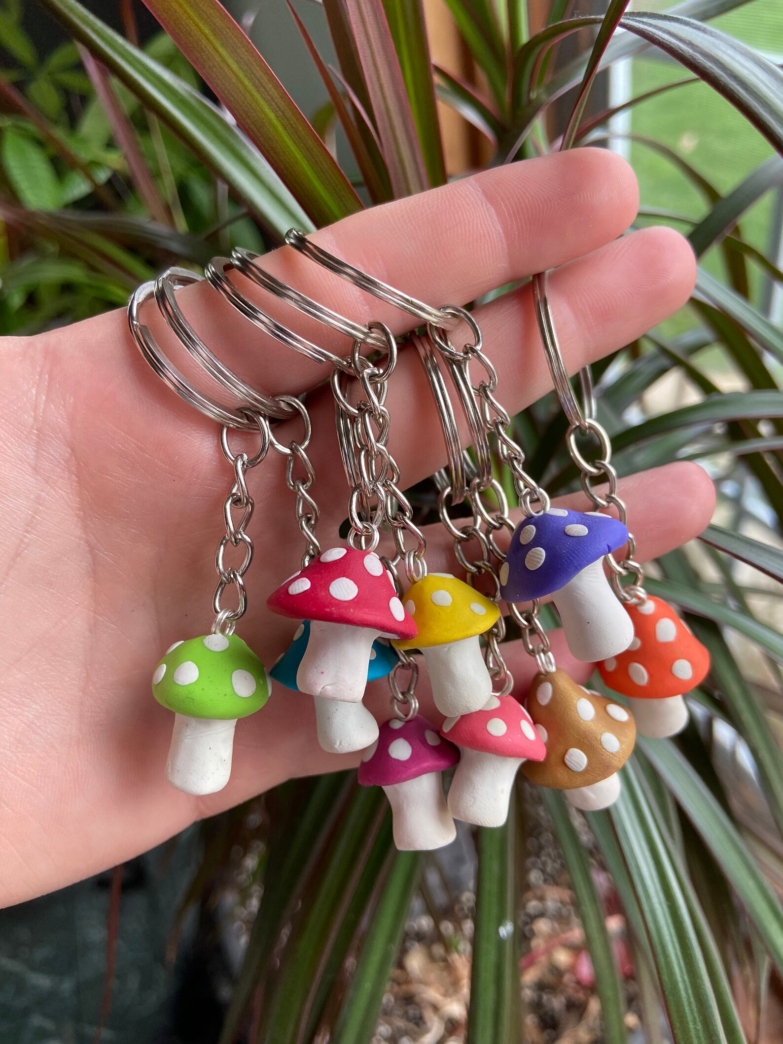 PINK MUSHROOM Key Chain, Polymer Clay Keychains, Boho Key Chain ...