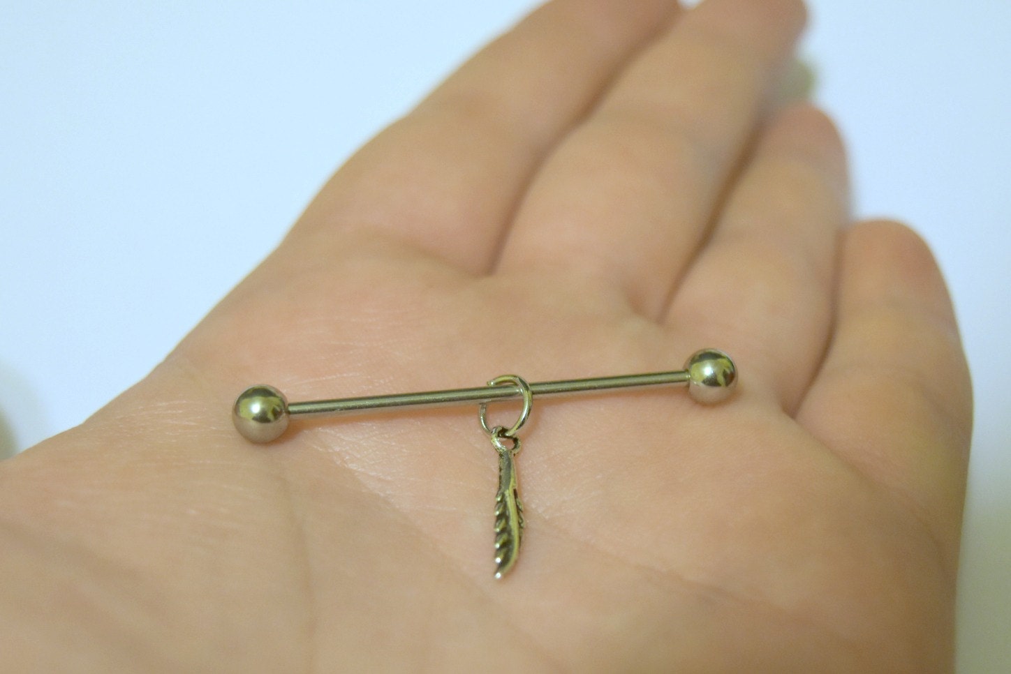 Silver Industrial Barbell Piercing Upper Double Ear Piercing - Etsy