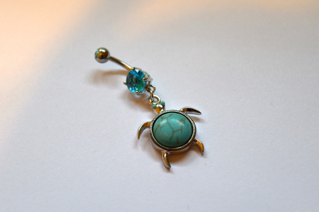 Belly Button Ring, Navel Ring, Turquoise Turtle Ring, Belly Rings ...