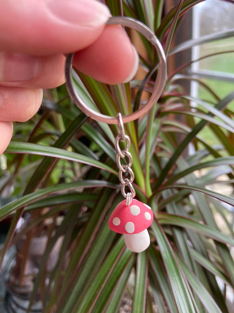 PINK MUSHROOM Key Chain, Polymer Clay Keychains, Boho Key Chain ...