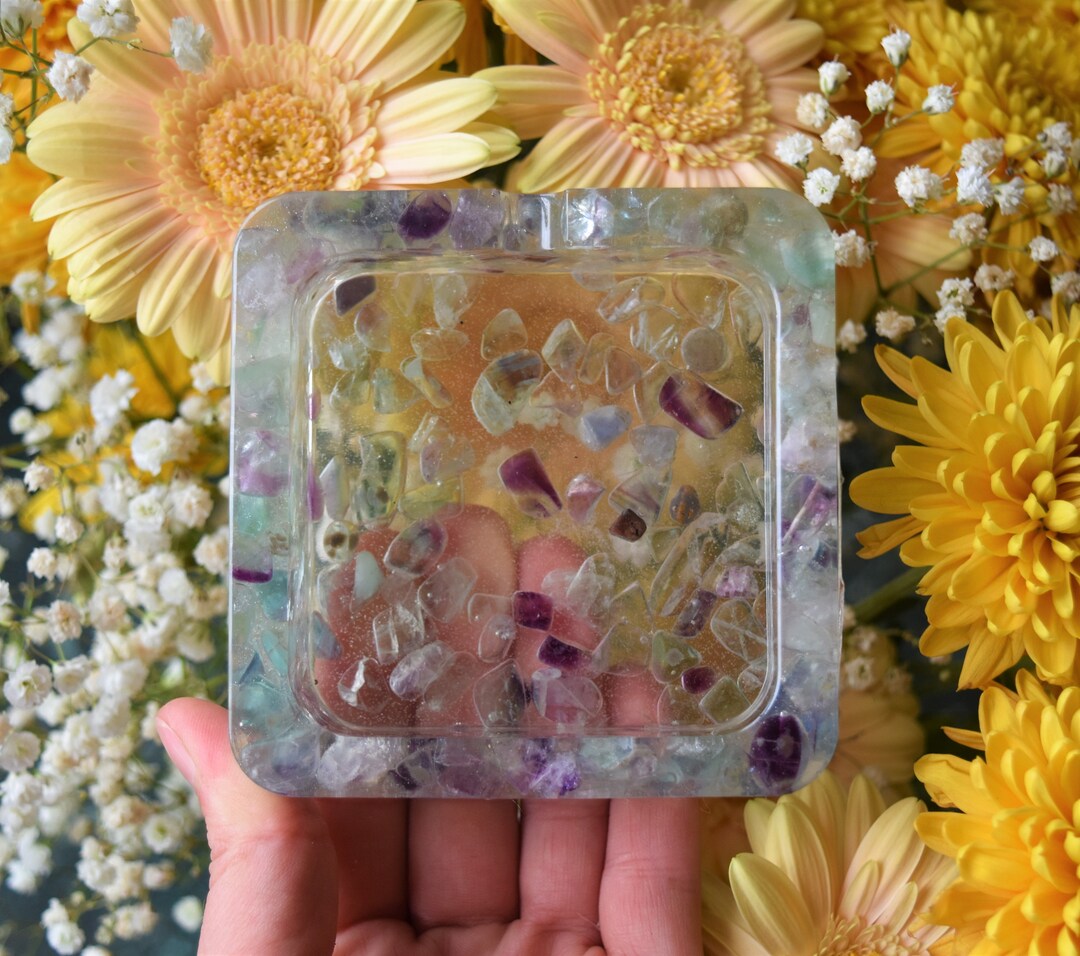 Fluorite Resin Ash Tray - Gemstone Resin Ash Tray - Desk Decor - Room ...
