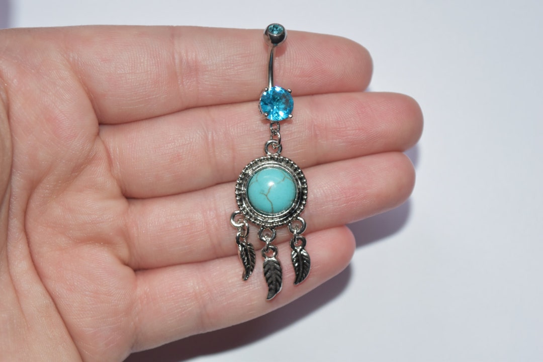 Belly Button Ring, Navel Ring, Turquoise Rock Navel Ring, Belly Rings ...