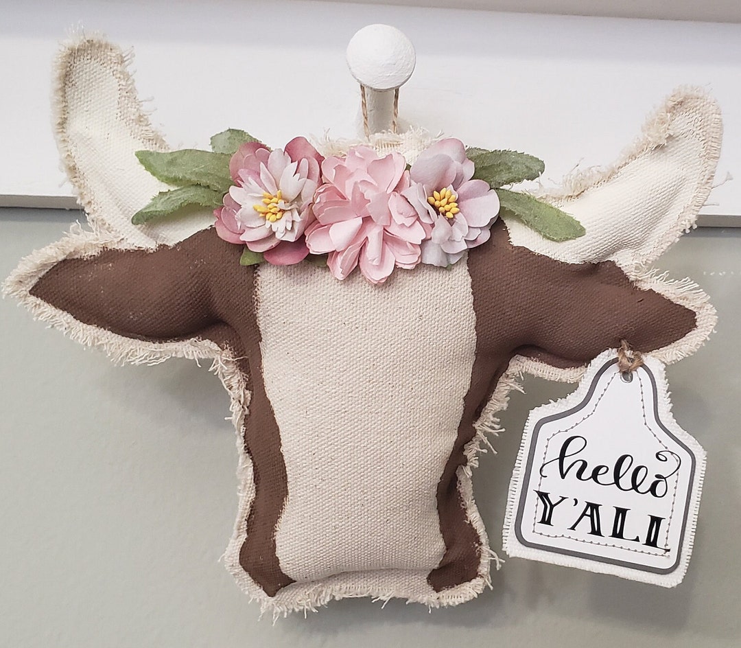 Stuffed Cow Head Pillow- Pink Flowers - Etsy