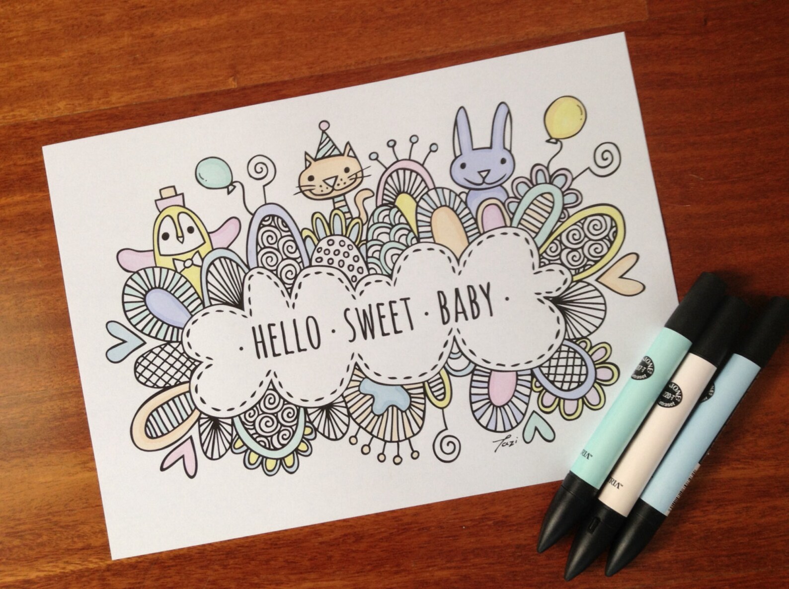 Hello Sweet Baby Colouring Page | Instant Digital Download | Original ...