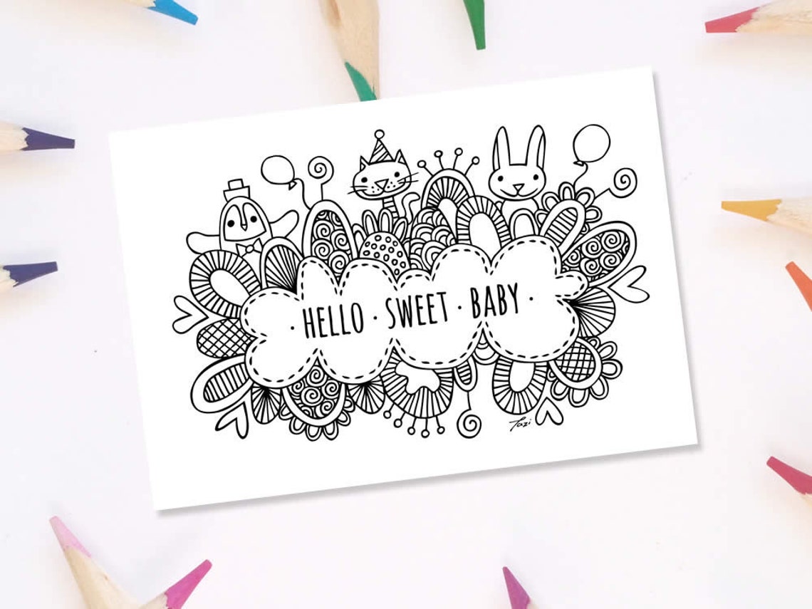 Hello Sweet Baby Colouring Page | Instant Digital Download | Original ...