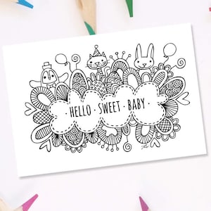 Hello Sweet Baby Colouring Page | Instant Digital Download | Original ...