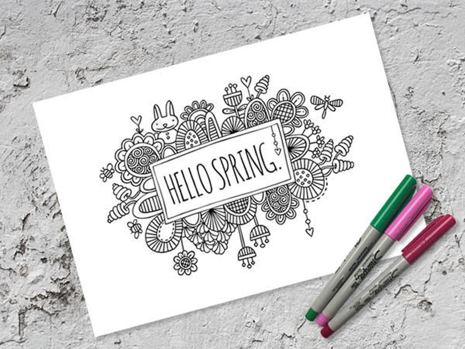 Hello Spring Colouring Page | Instant Digital Download | Original ...