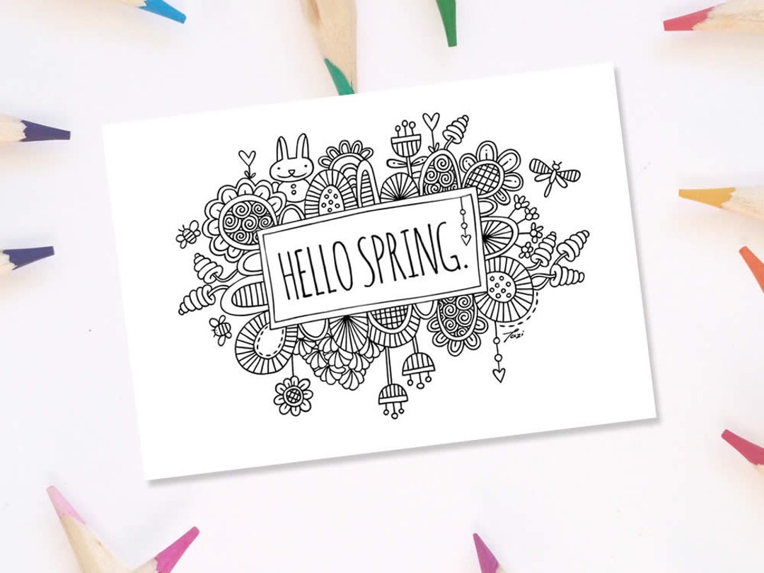 Hello Spring Colouring Page | Instant Digital Download | Original ...