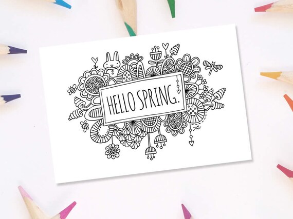 Hello Spring Colouring Page Instant Digital Download | Etsy