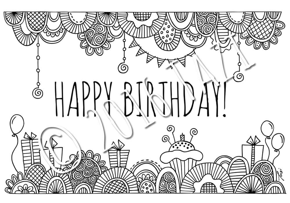 Happy Birthday Colouring Page & Folded Birthday Card | Instant Digital ...