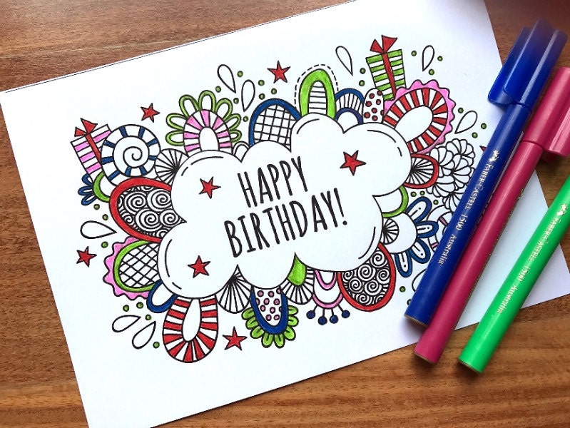 Happy Birthday Colouring Page & Folded Card | Instant Digital Download ...
