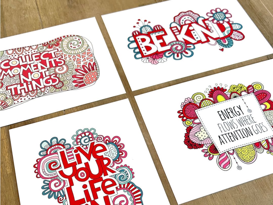 Set of 4 Positive Postcards A5 Double Sided Cards Black and White ...