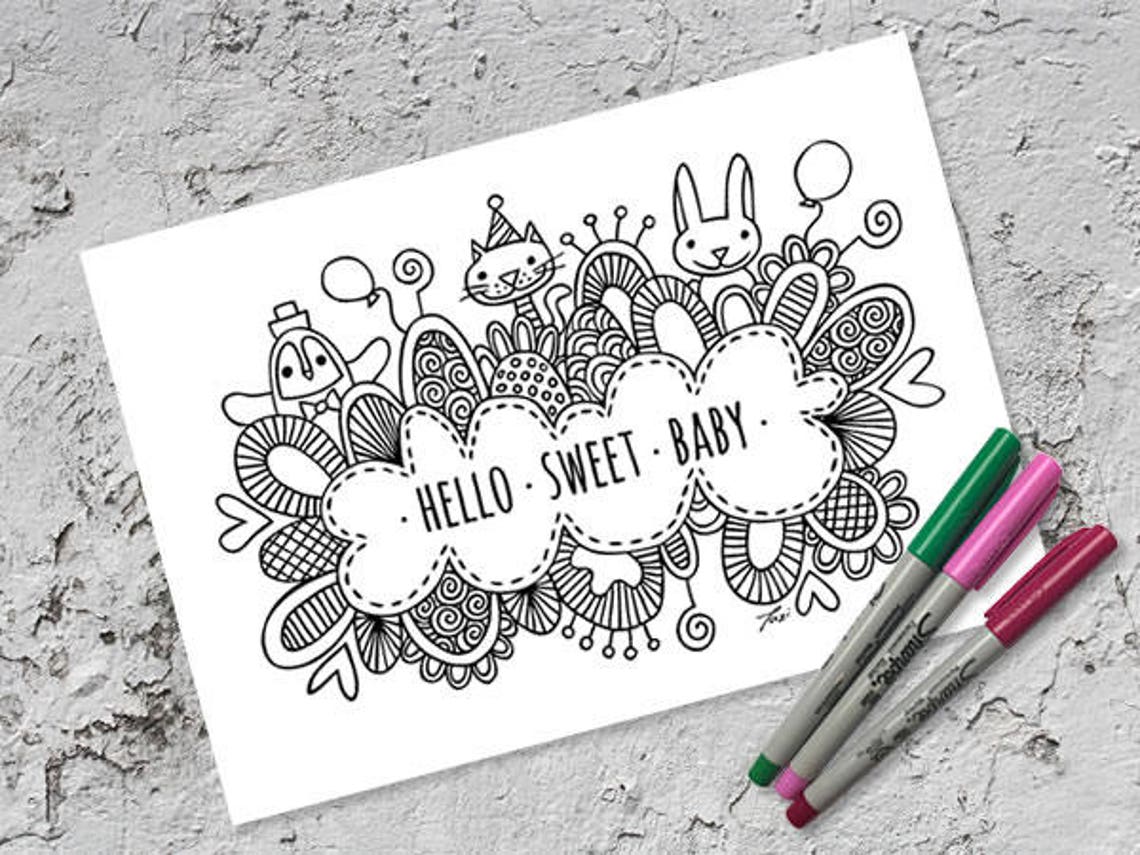 Hello Sweet Baby Colouring Page | Instant Digital Download | Original ...