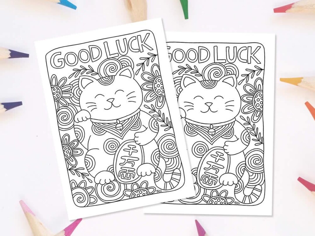 Good Luck Colouring Page | Instant Digital Download | Original Doodle ...