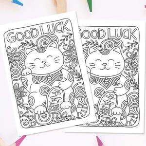 Good Luck Colouring Page | Instant Digital Download | Lucky Cat Design ...