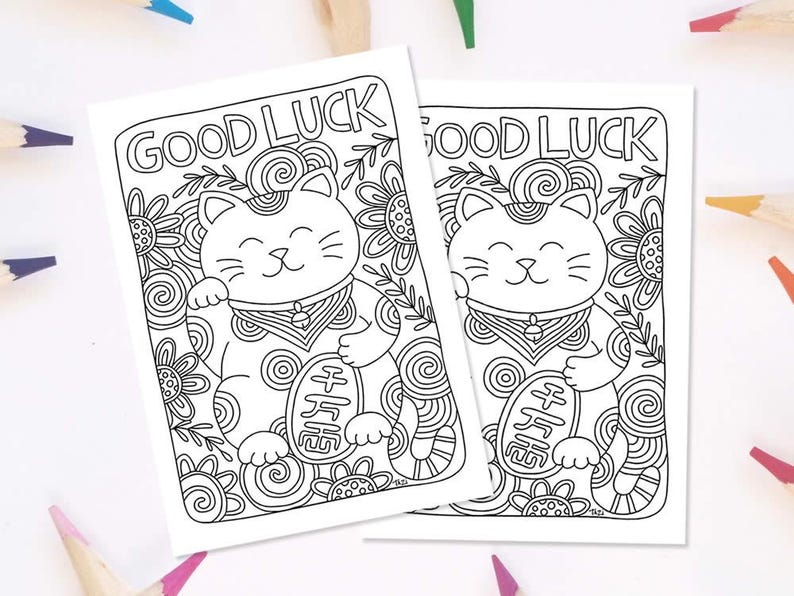 Good Luck Colouring Page | Instant Digital Download | Original Doodle ...