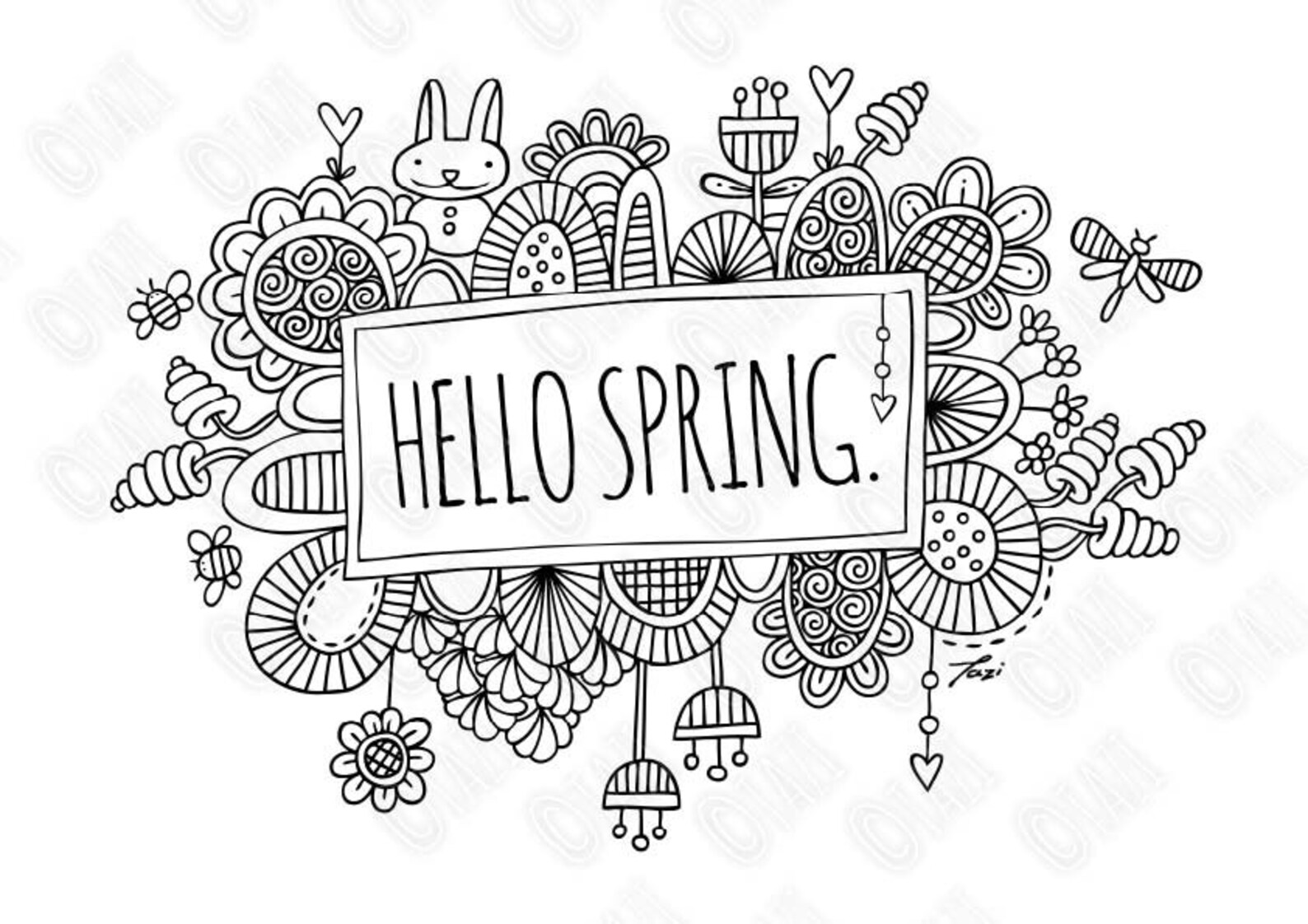 Hello Spring Colouring Page | Instant Digital Download | Original ...