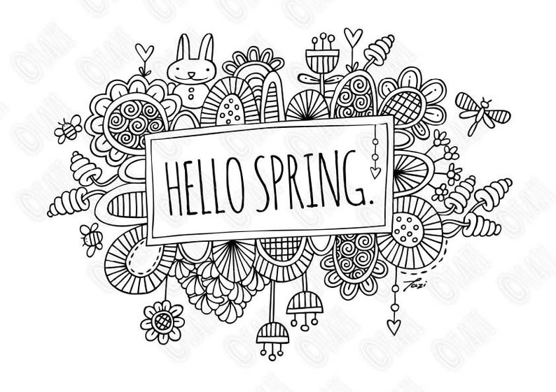 Hello Spring Colouring Page | Instant Digital Download | Original ...