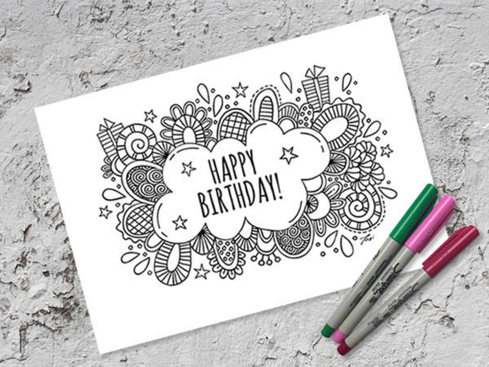 Happy Birthday Colouring Page & Folded Card | Instant Digital Download ...