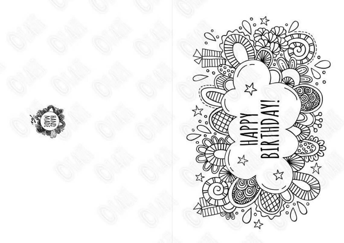 Happy Birthday Colouring Page & Folded Card | Instant Digital Download ...