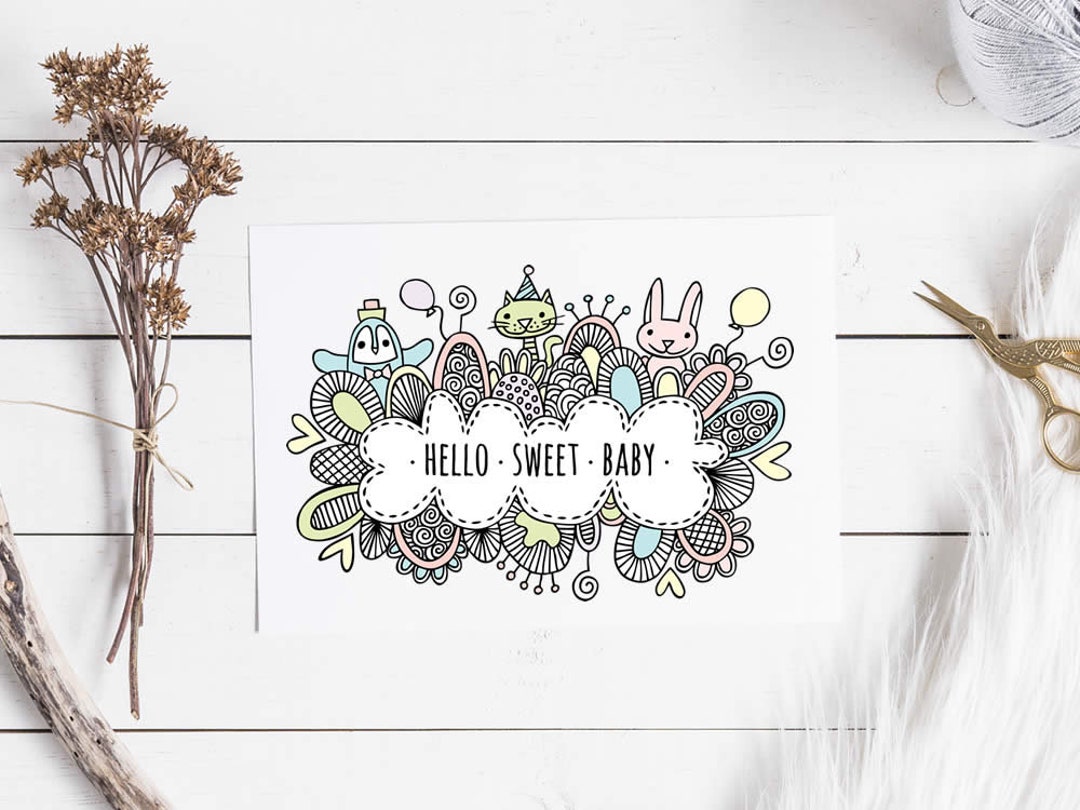 Hello Sweet Baby Digital Stamp & Clip Art Instant Digital - Etsy