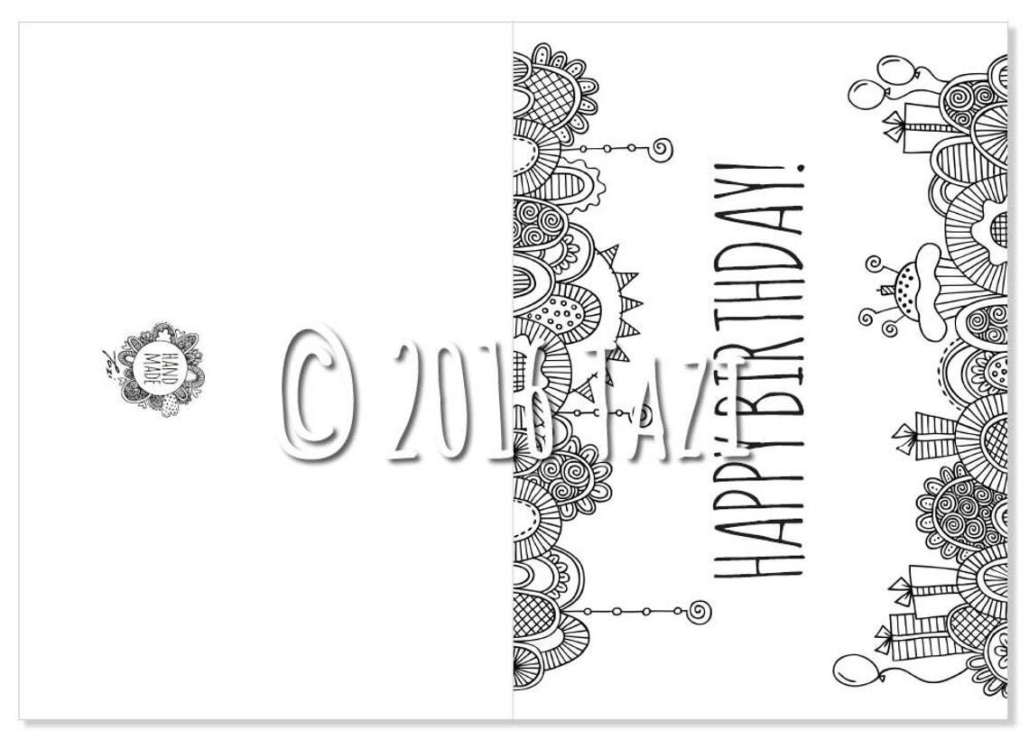 Happy Birthday Colouring Page & Folded Birthday Card | Instant Digital ...