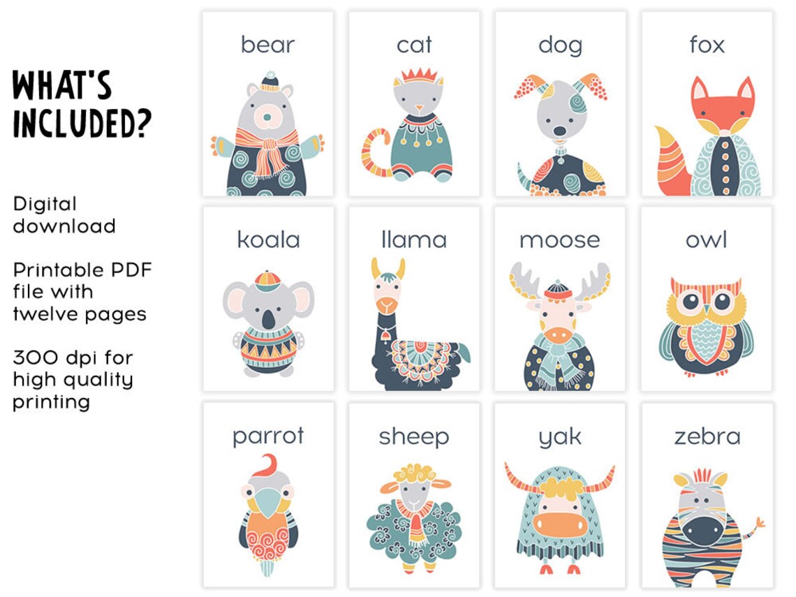Early Learning Animal Cards Instant Digital Download Educational - Etsy