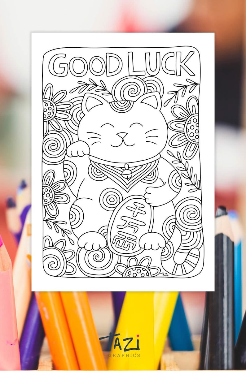 Good Luck Colouring Page | Instant Digital Download | Original Doodle ...