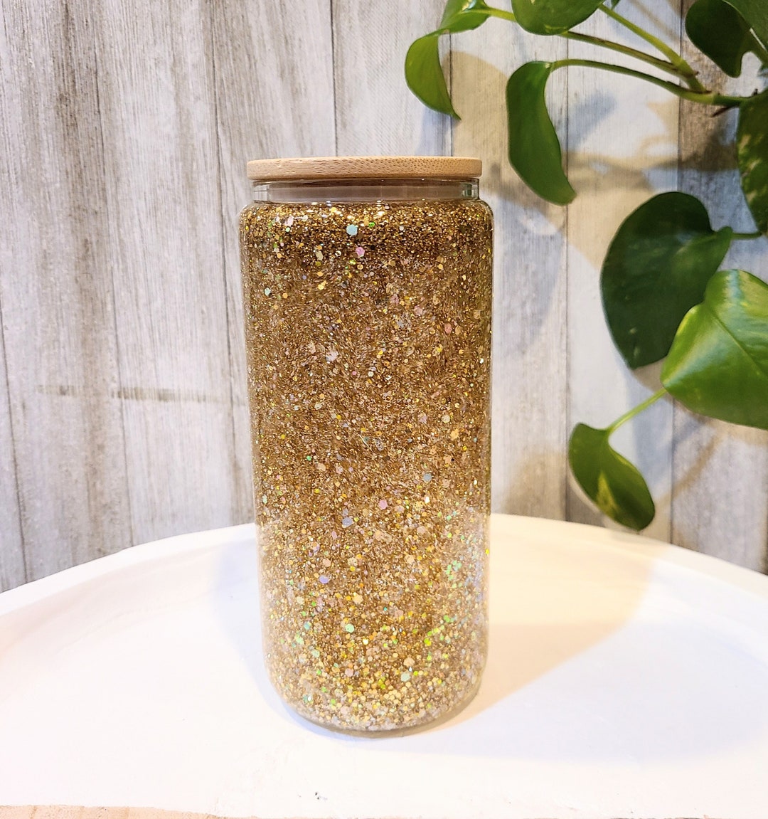 Snowglobe Glass Can/ Glitter Snowglobe Tumbler, Waterfall Glitter Cup ...