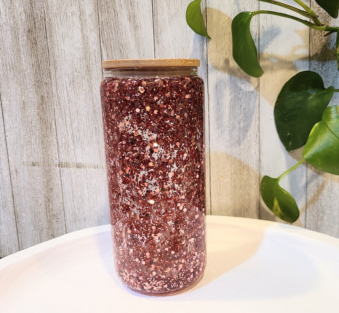 Snowglobe Glass Can/ Glitter Snowglobe Tumbler, Glitter Cup/ Glass Can ...