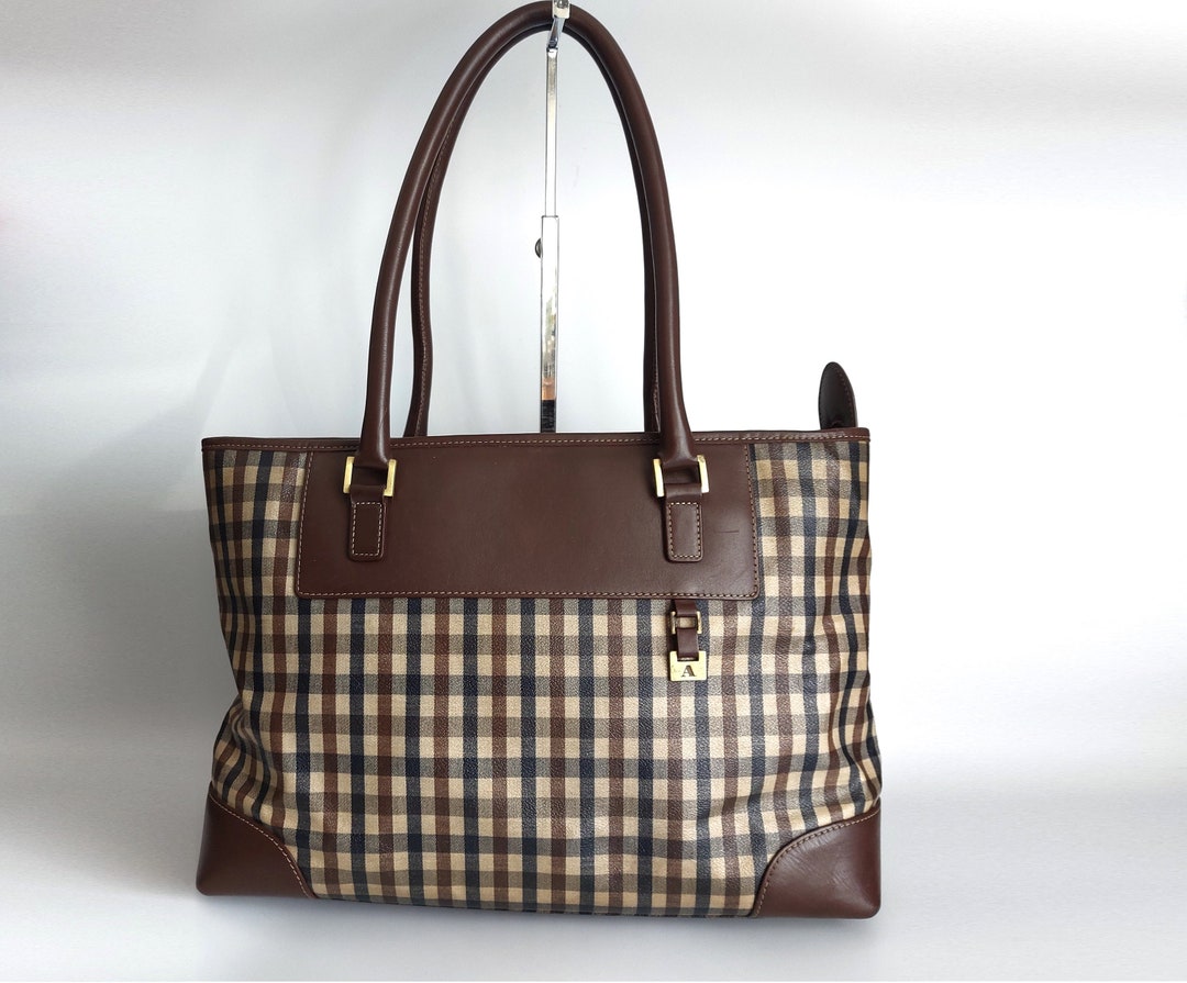 AQUASCUTUM Heritage Check Pattern PVC & Leather Shoulder Shopper Bag - Etsy