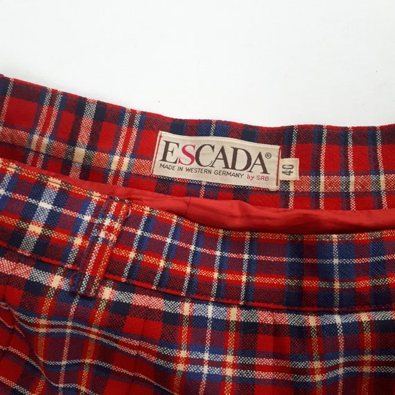 vintage ESCADA 80s Red Tartan Pleated Kilt Knee Lengt… - Gem