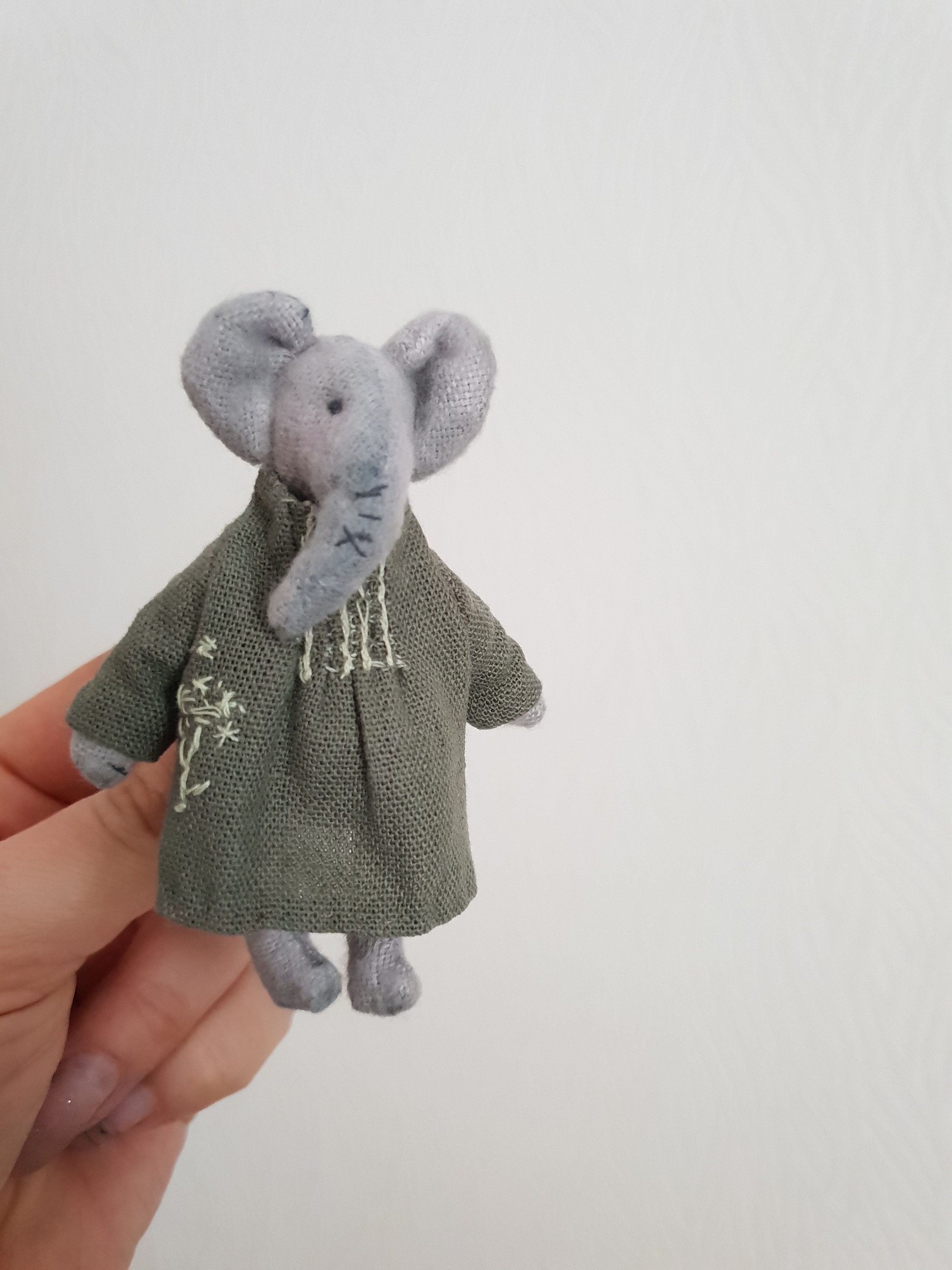 Tiny Elephant Toy. Stuffed Elephant Toy. Miniature Animal Toy. OOAK ...