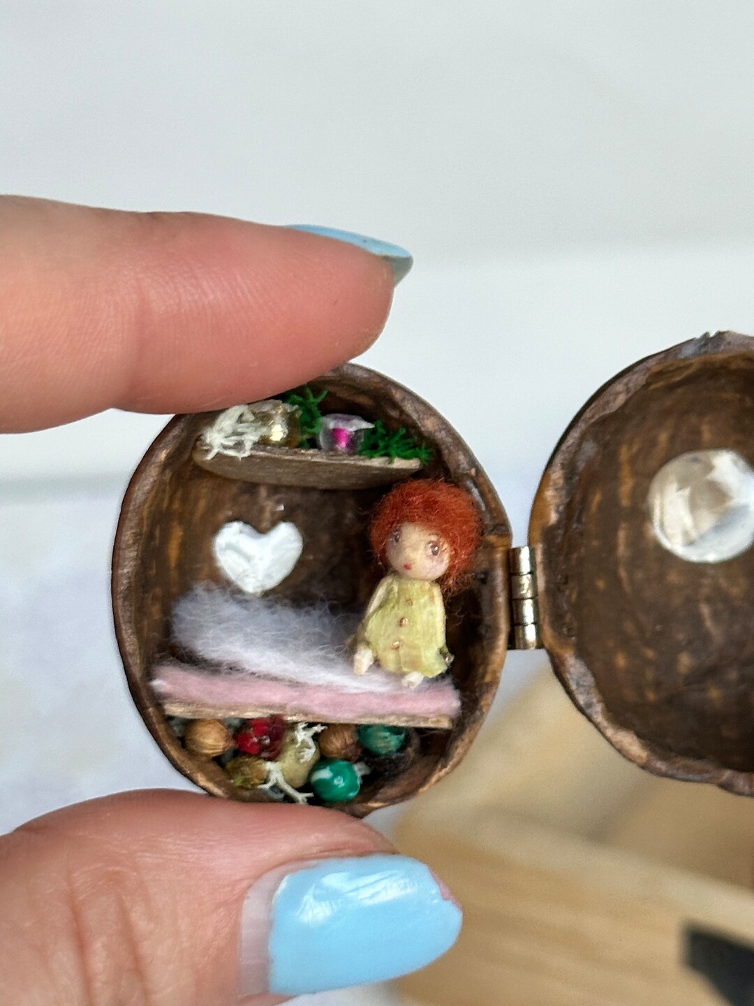 Walnut Art Miniature Walnut Shell House Whith Wooden Doll - Etsy