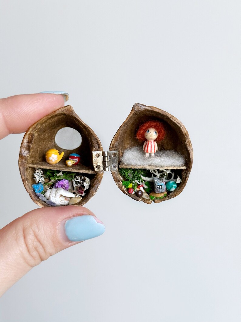 Walnut Miniature Art, Fairy Tale in Walnut Shell House, Walnut Diorama ...