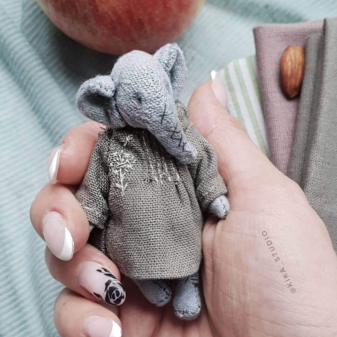 Tiny Elephant Toy. Stuffed Elephant Toy. Miniature Animal Toy. OOAK ...