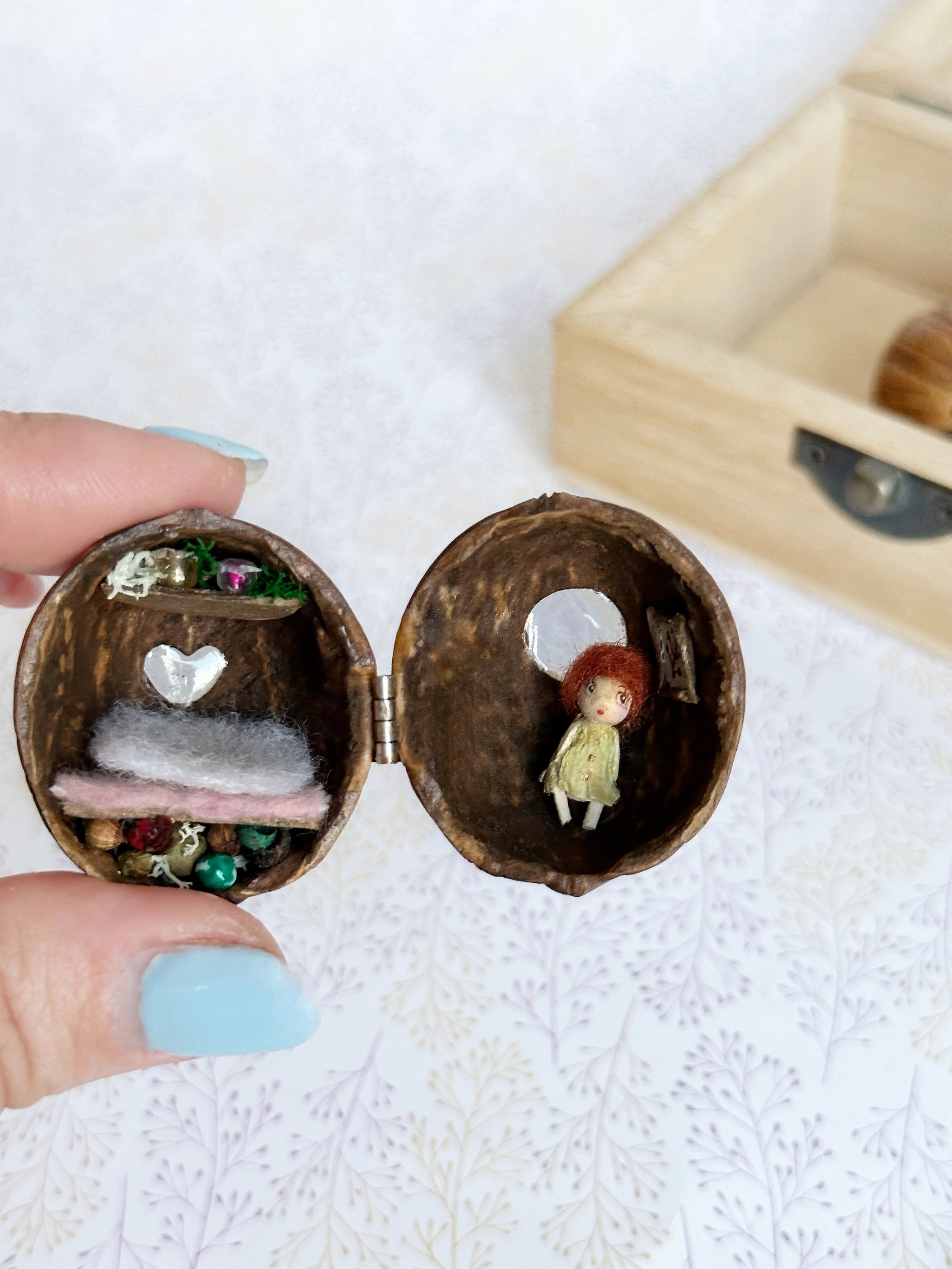 Walnut Art Miniature Walnut Shell House Whith Wooden Doll - Etsy