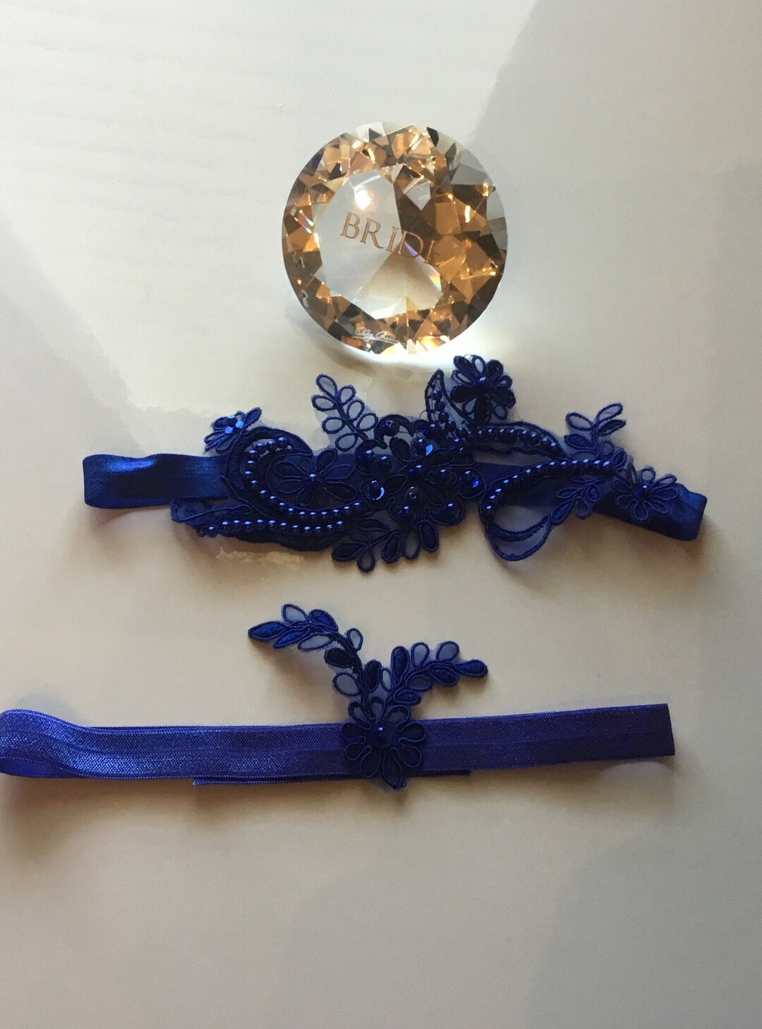 Royal Blue Lace Wedding Garter Set: Rhinestone Bridal Garter - Etsy