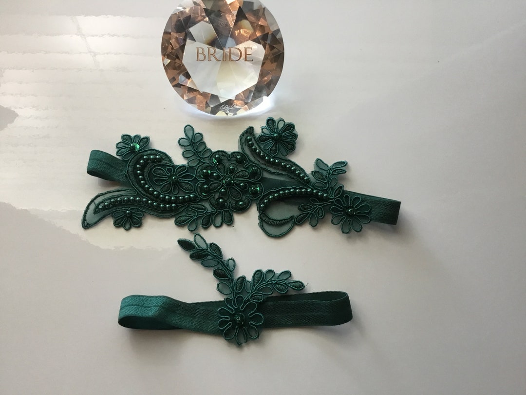 Hunter Green Lace Garter,green Wedding,bridal Garter Set,green Garter ...