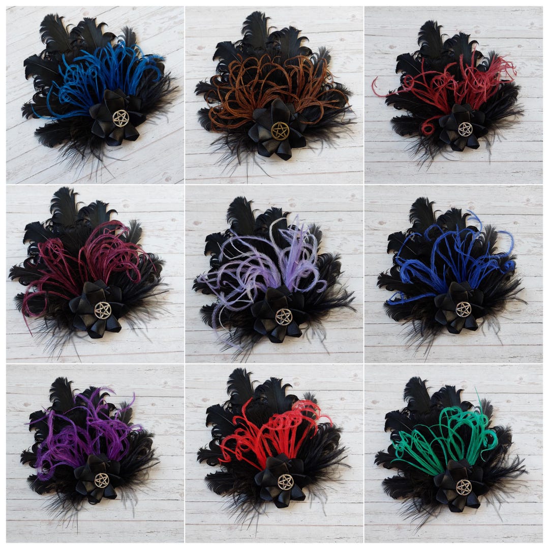 Small Black Twilight Gems Witchy Goth Feather & Pentagram Halloween ...