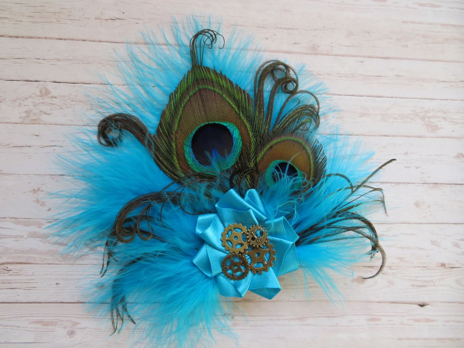 Steampunk Feather Brooch Peacock Feather With Cogs Many | Etsy UK
