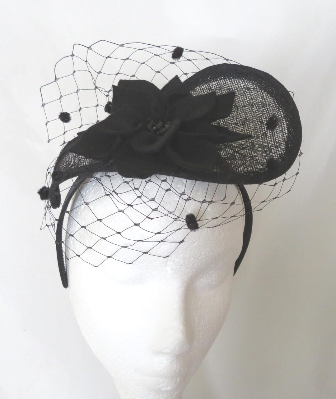 Elegant Black Sinamay Teardrop Fascinator Headpiece for a Gothic ...