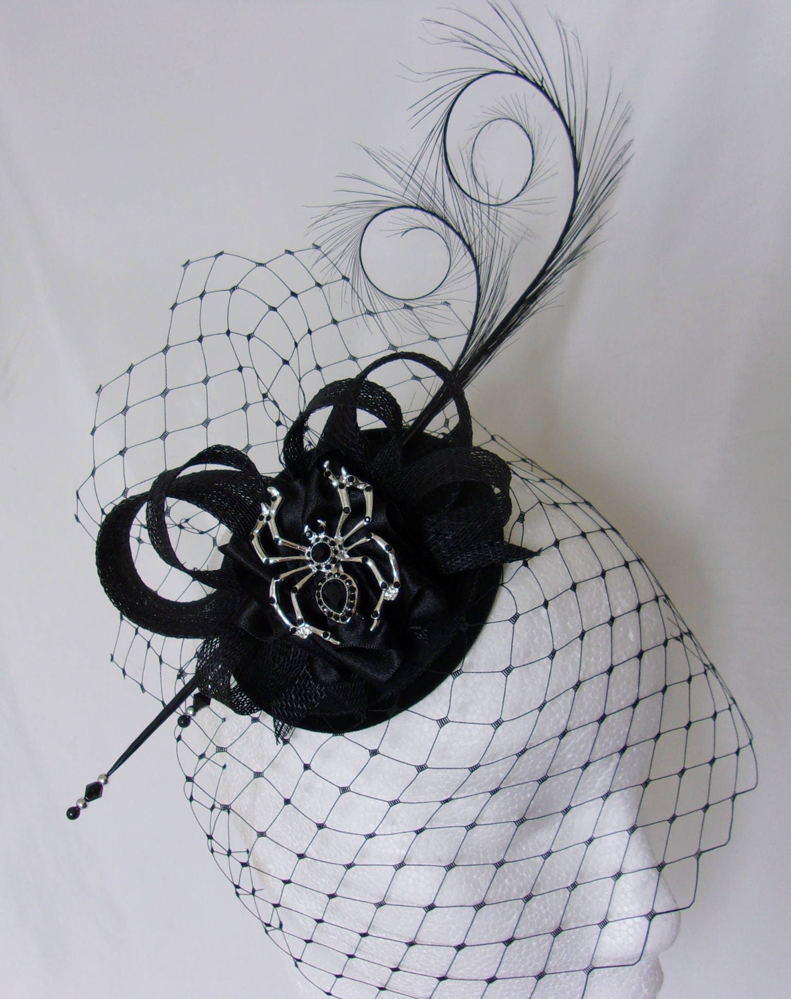 Black Gothic Fascinator With Blusher Veil Pheasant Curl | Etsy