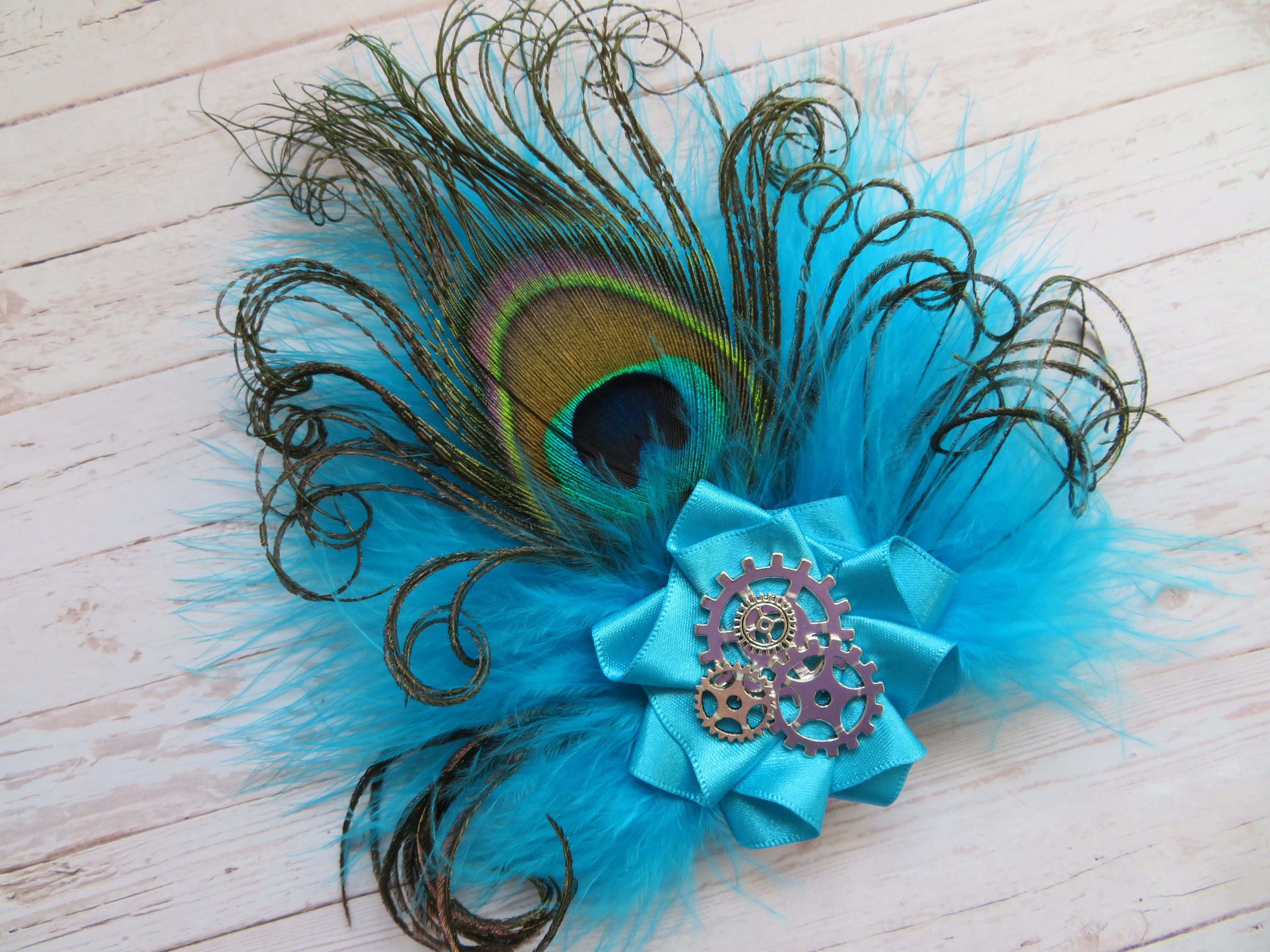 Steampunk Feather Brooch Peacock Feather With Cogs Many | Etsy UK