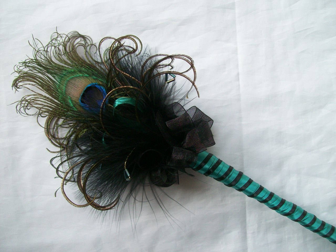 Black Fairy Wand Peacock Feather & Crystal or Pearl Faerie - Etsy